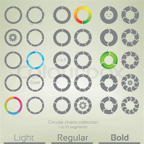Round Graph Circular Charts Set Of Thirty Design Templates From One To Ten Segments In Three