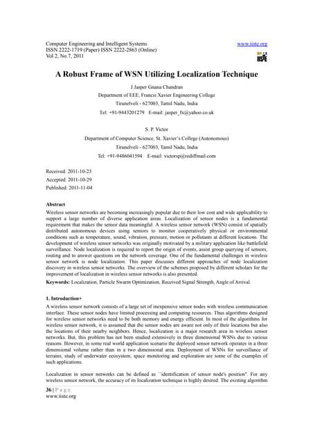 5a Robust Frame Of Wsn Utilizing Localization Technique 36 46 Pdf