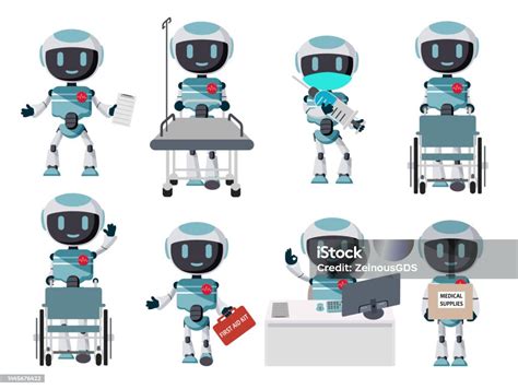 Desain Set Vektor Karakter Medis Robot Robot Dokter Dan Perawat Desain Set Vektor Karakter Medis Robot Robot Dokter Dan Perawat