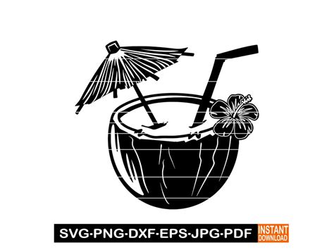 Coconut Cocktail Svg Coconut Drink Svg Summer Drink Svg Clipart