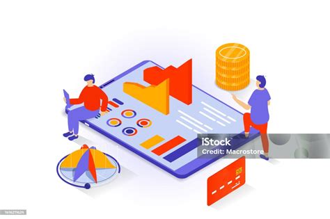 3d 아이소메트릭 디자인의 비즈니스 및 마케팅 개념 차트 대시보드에서 데이터를 조사하고 회계를 하고 전략 및 광고를 만드는