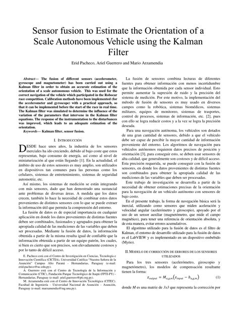 Pdf Sensor Fusion To Estimate The Orientation Of A Scale Autonomous Vehicle Using The Kalman
