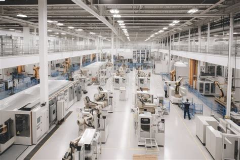 A Factory Floor Outfitted With Robotic Arms And Other Automated Systems