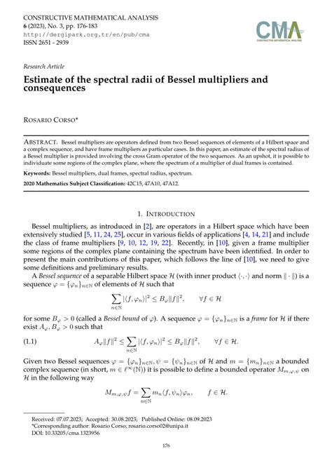 Pdf Estimate Of The Spectral Radii Of Bessel Multipliers And Consequences