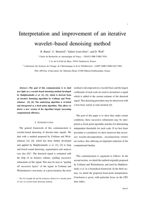 Pdf Interpretation And Improvement Of An Iterative Wavelet Based