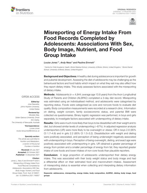 Pdf Misreporting Of Energy Intake From Food Records Completed By