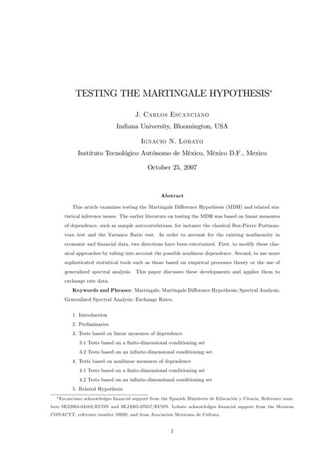 Pdf Testing The Martingale Difference Hypothesis