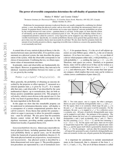 Pdf Structure Of Reversible Computation Determines The Self Duality Of Quantum Theory