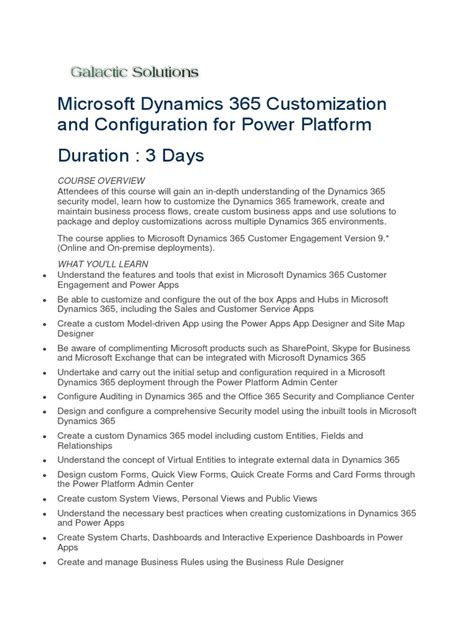 Microsoft Dynamics 365 Customization And Configuration For Power Platform Pdf Business