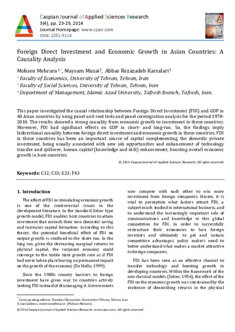 Pdf Foreign Direct Investment And Economic Growth In Asian Countries A Causality Analysis