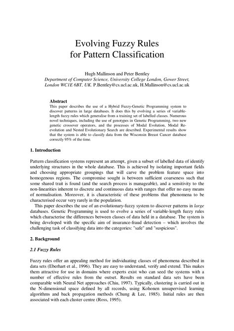 Pdf Evolving Fuzzy Rules For Pattern Classification