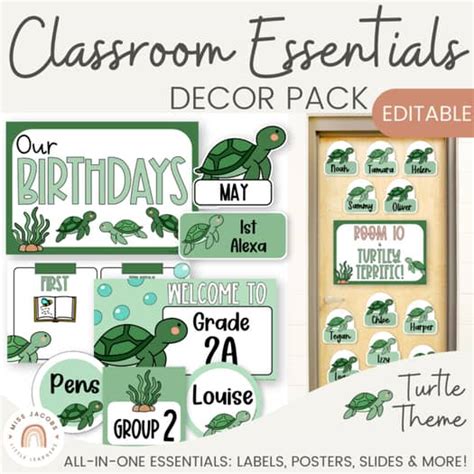 Sea Turtle Theme Classroom Decor Bundle Editable Decoration Essentials Pack