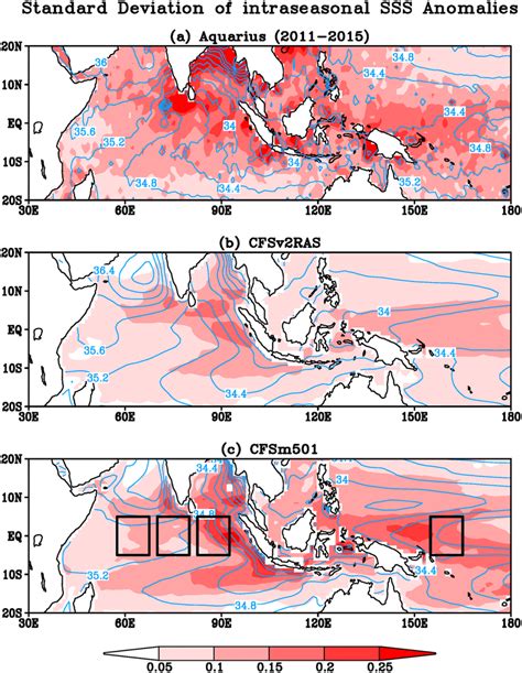 Standard Deviation Of Intraseasonal 20100‐day Filtered Sss Anomalies