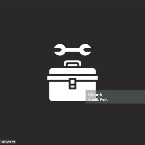 도구 상자 아이콘입니다 웹 사이트 디자인 및 모바일 응용 프로그램 개발을위한 채워진 도구 상자 아이콘 검은 색 배경에 격리 된