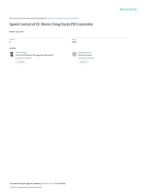 Speed Control Of Dc Motor Using Fuzzy Pid Controller Pdf Electric Motor Control Theory