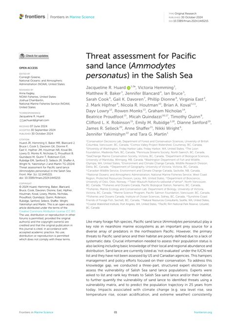 Pdf Threat Assessment For Pacific Sand Lance Ammodytes Personatus