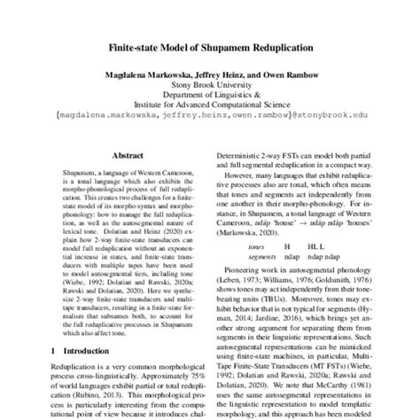 Finite State Model Of Shupamem Reduplication Acl Anthology