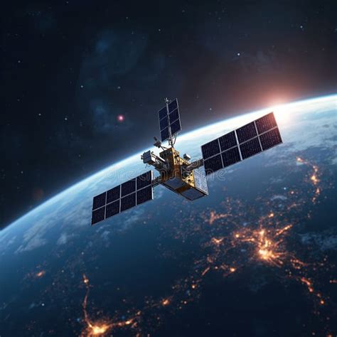 Communications Satellite Orbiting Earth In Space Broadcasts Digital Radio Satellite Tv Signals