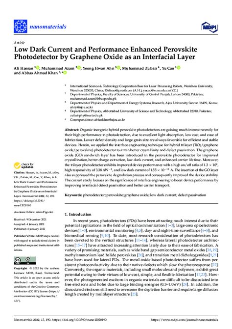 Pdf Low Dark Current And Performance Enhanced Perovskite