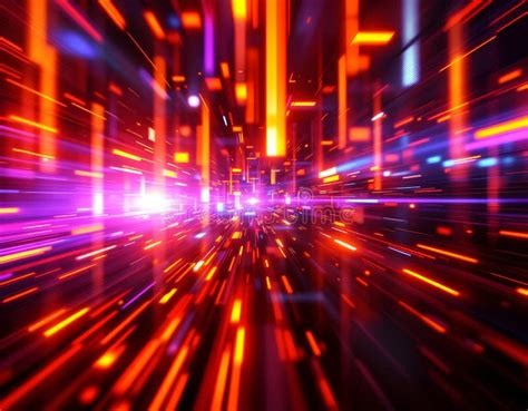 Abstract Data Stream With Red And Purple Lights Speeding Through