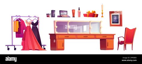 Makeup Room With Dressing Table Mirror And Dresses On Hanger Theater