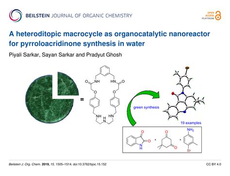 Bjoc A Heteroditopic Macrocycle As Organocatalytic Nanoreactor For Pyrroloacridinone Synthesis