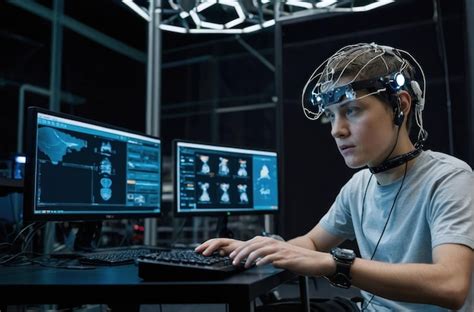 Premium Photo Futuristic Neural Interface Experiment