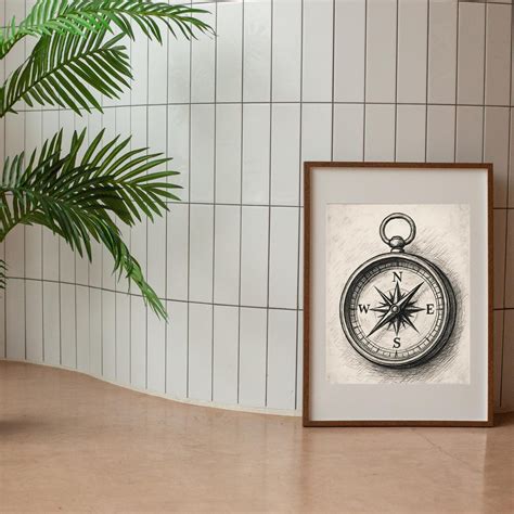 Vintage Compass Sketch Printable Nautical Wall Art Digital Download