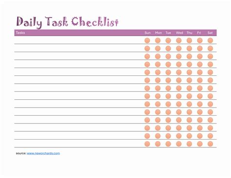 Printable Daily Task Checklist Template Pdf