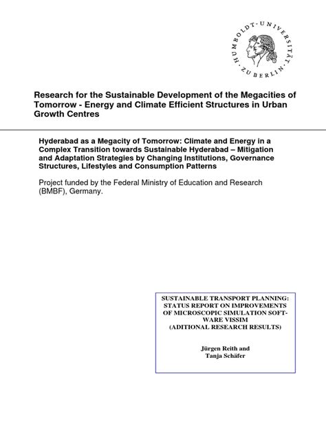 Sustainable Transport Planning For Hyderabad Status Report On