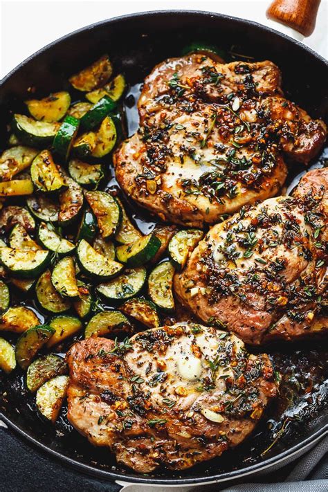 Garlic Butter Herb Pork Chops Recipe With Zucchini Easy Pork Chops Recipe — Eatwell101