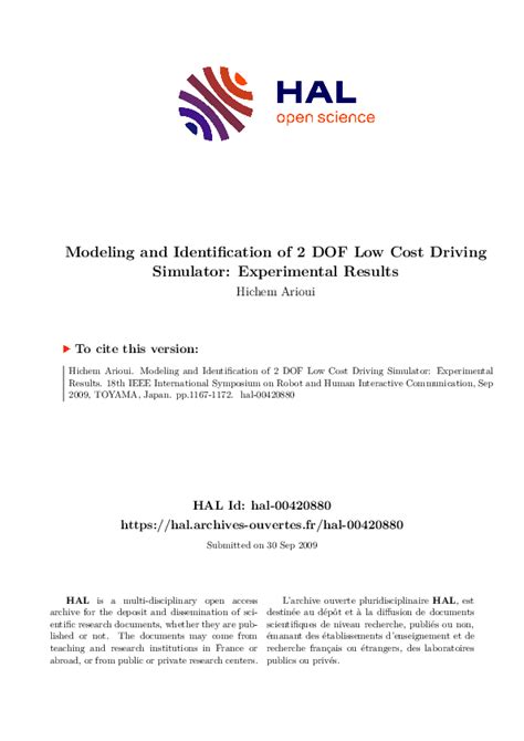 Pdf Modeling And Identification Of 2 Dof Low Cost Platform For Driving Simulator Experimental