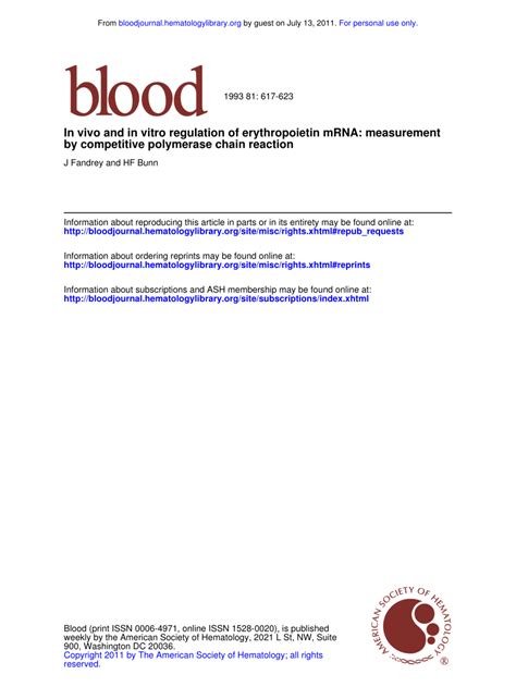 Pdf In Vivo And In Vitro Regulation Of Erythropoietin Mrna