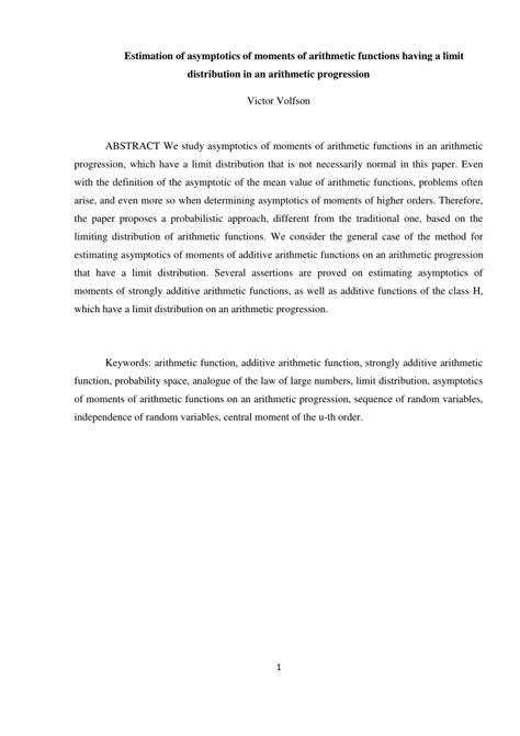 Pdf Estimation Of Asymptotics Of Moments Of Arithmetic Functions