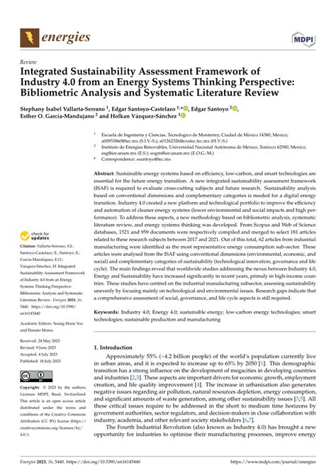 Pdf Integrated Sustainability Assessment Framework Of Industry 4 0 From An Energy Systems
