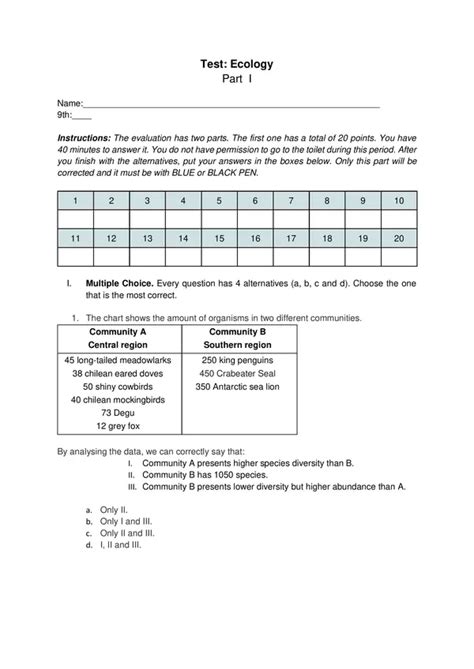Test Ecology Part I Profe Social
