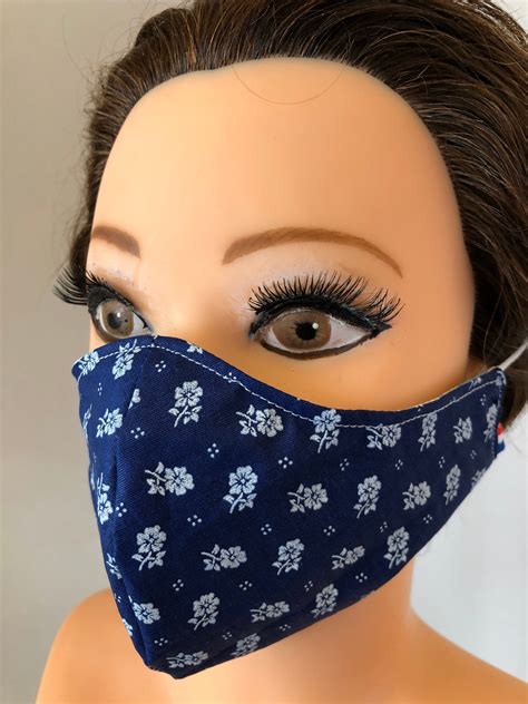 Washable Reversible Cotton Face Mask Blue And White Flowers