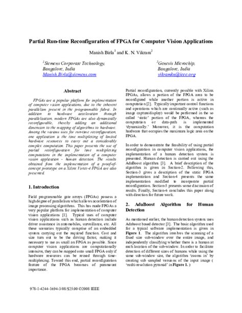 Pdf Partial Run Time Reconfiguration Of Fpga For Computer Vision Applications