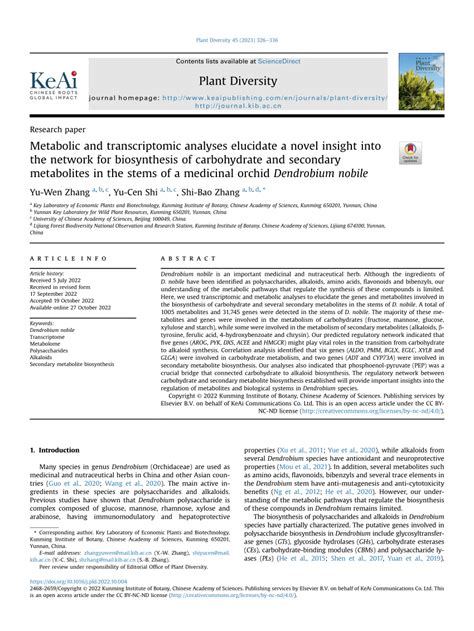 Pdf Metabolic And Transcriptomic Analyses Elucidate A Novel Insight