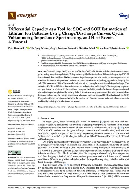 Pdf Differential Capacity As A Tool For Soc And Soh Estimation Of Lithium Ion Batteries Using