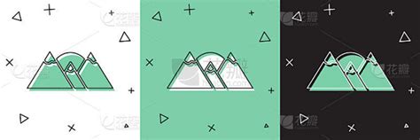 设置山图标孤立在白色和绿色，黑色背景。象征胜利或成功的概念。向量