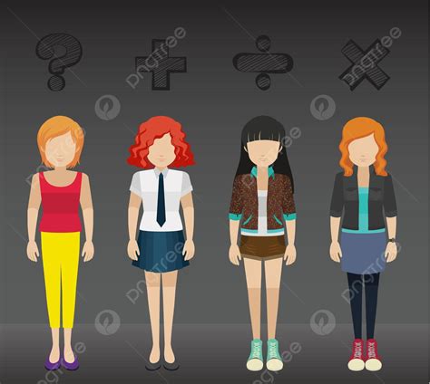 Four Ladies With Mathematical Operations Female Math Question Vector Female Math Question Png