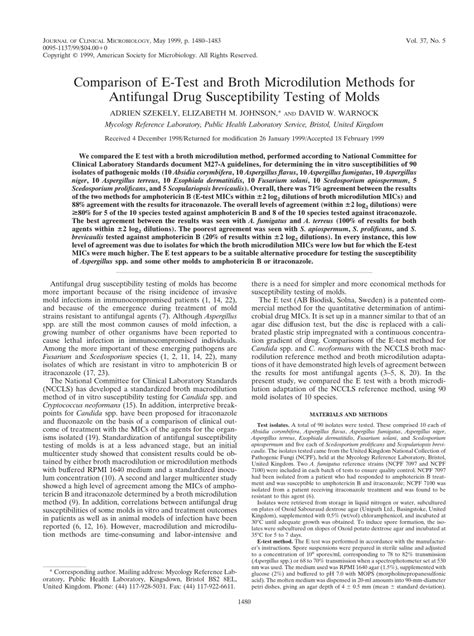 Pdf Comparison Of E Test And Broth Microdilution Methods For Antifungal Drug Susceptibility