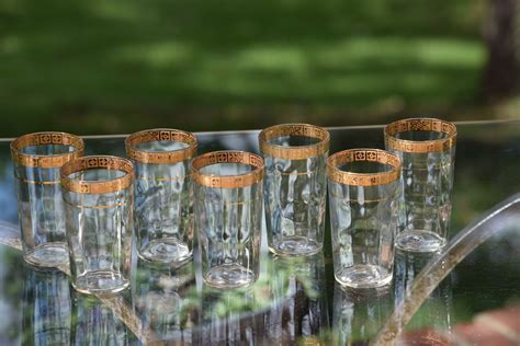 Vintage Gold Rimmed Wine ~ Liquor Glasses Set Of 7 Vintage Gold Rim After Dinner Liquor ~ Wine
