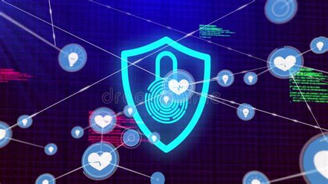 Cybersecurity Shield And Lock Animation Over Interconnected Digital Heart Icons Stock Footage