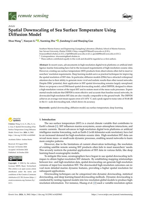 Pdf Spatial Downscaling Of Sea Surface Temperature Using Diffusion Model