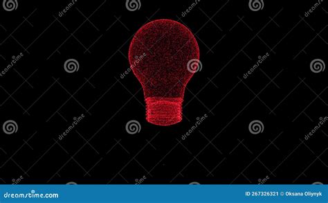 3d Red Light Bulb On Black Background Object Consisting Of Flickering Particles Science