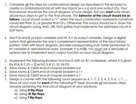 solved 1 complete all the steps for combinational design