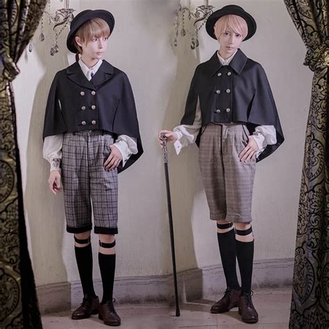 고딕 Steampunk 보이 로리타 세트 소년 의상 하라주쿠 정장 망토 셔츠 반바지 일본 학교 유니폼 코스프레 로리타 드레스