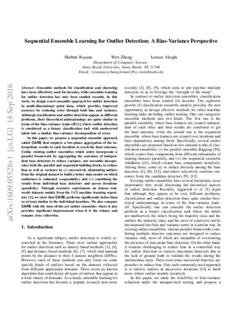 Pdf Sequential Ensemble Learning For Outlier Detection A Bias Variance Perspective